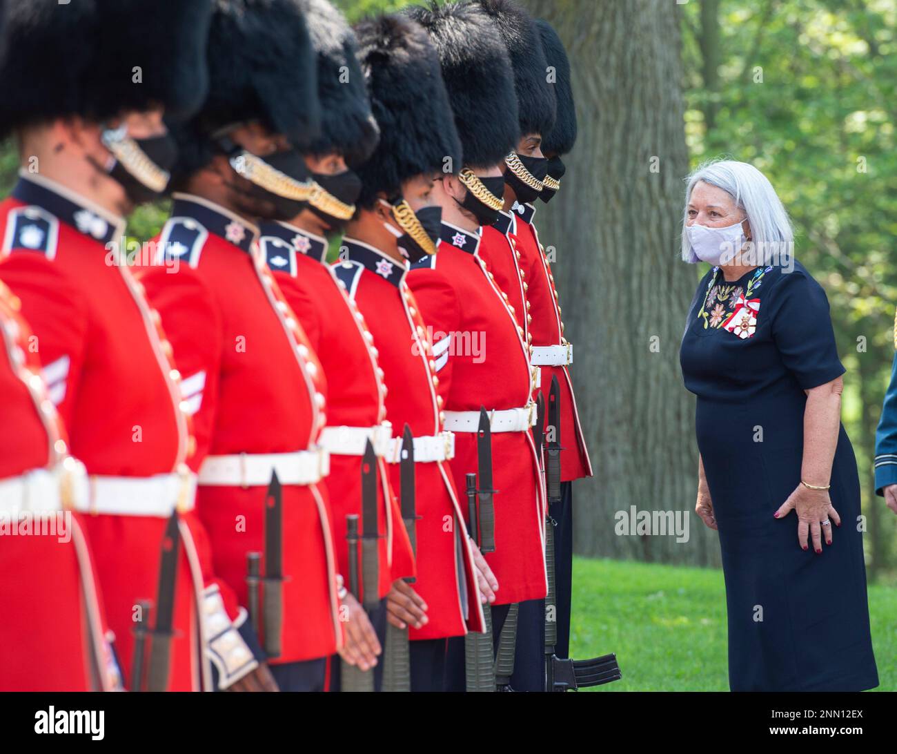 Governor General Mary Simon inspects the honour guard as she arrives at Rideau Hall, Monday ...