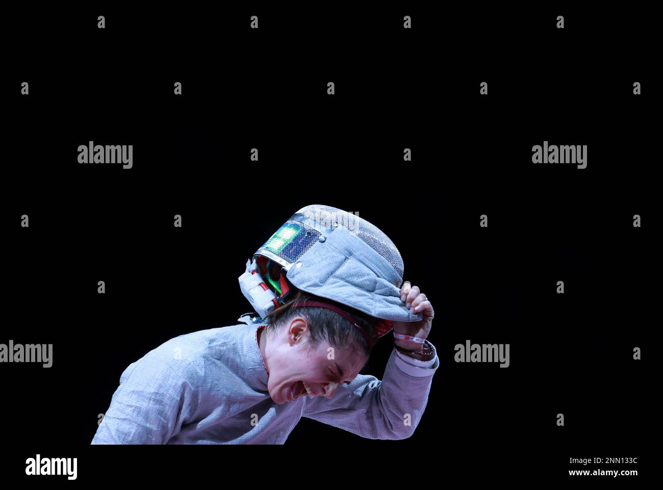 ROC's POZDNIAKOVA Sofia celebrates after winning Fencing Women's Sabre ...