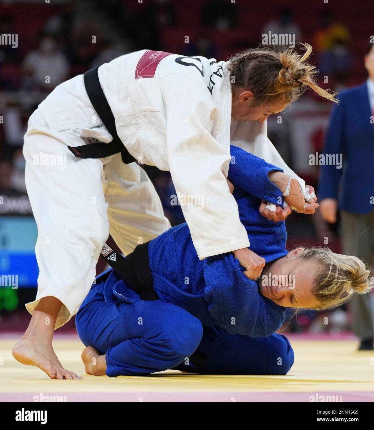 KLIMKAIT Jessica (R) of Canada fights against KAJZER Kaja of Slovenia during the Judo Women's ...