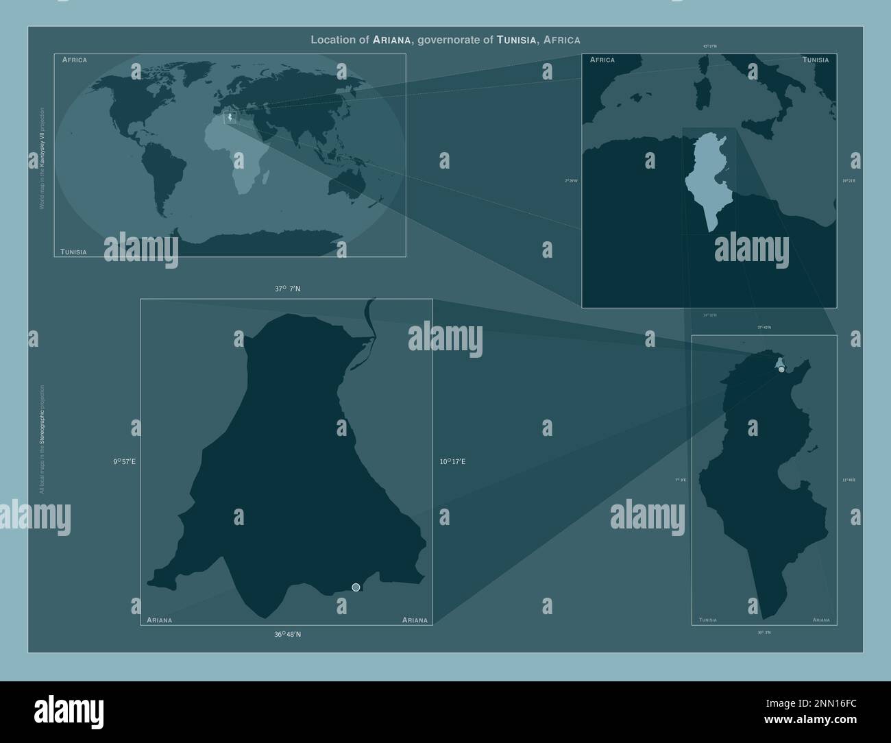 Ariana, governorate of Tunisia. Diagram showing the location of the ...