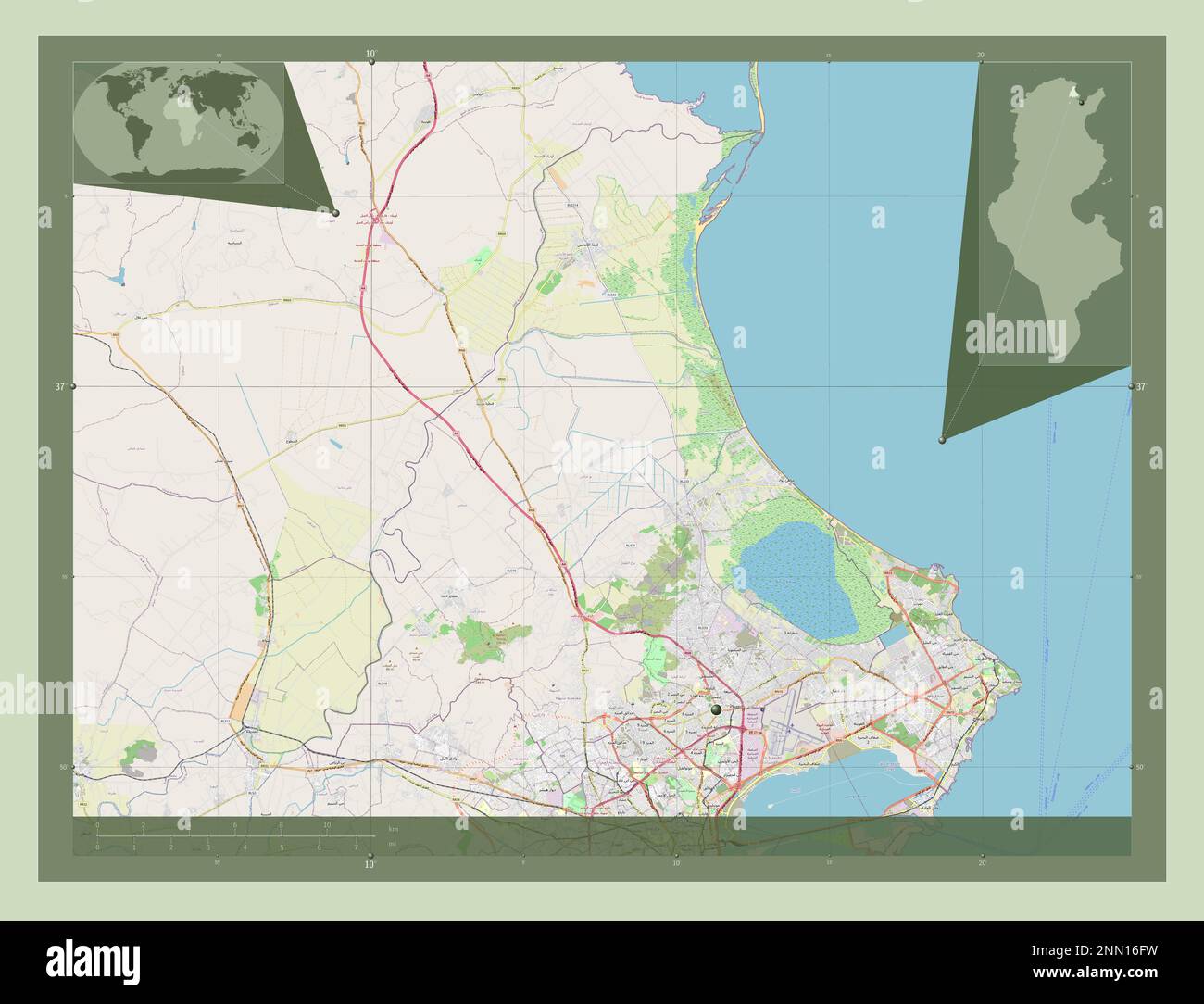 Ariana, governorate of Tunisia. Open Street Map. Locations of major ...