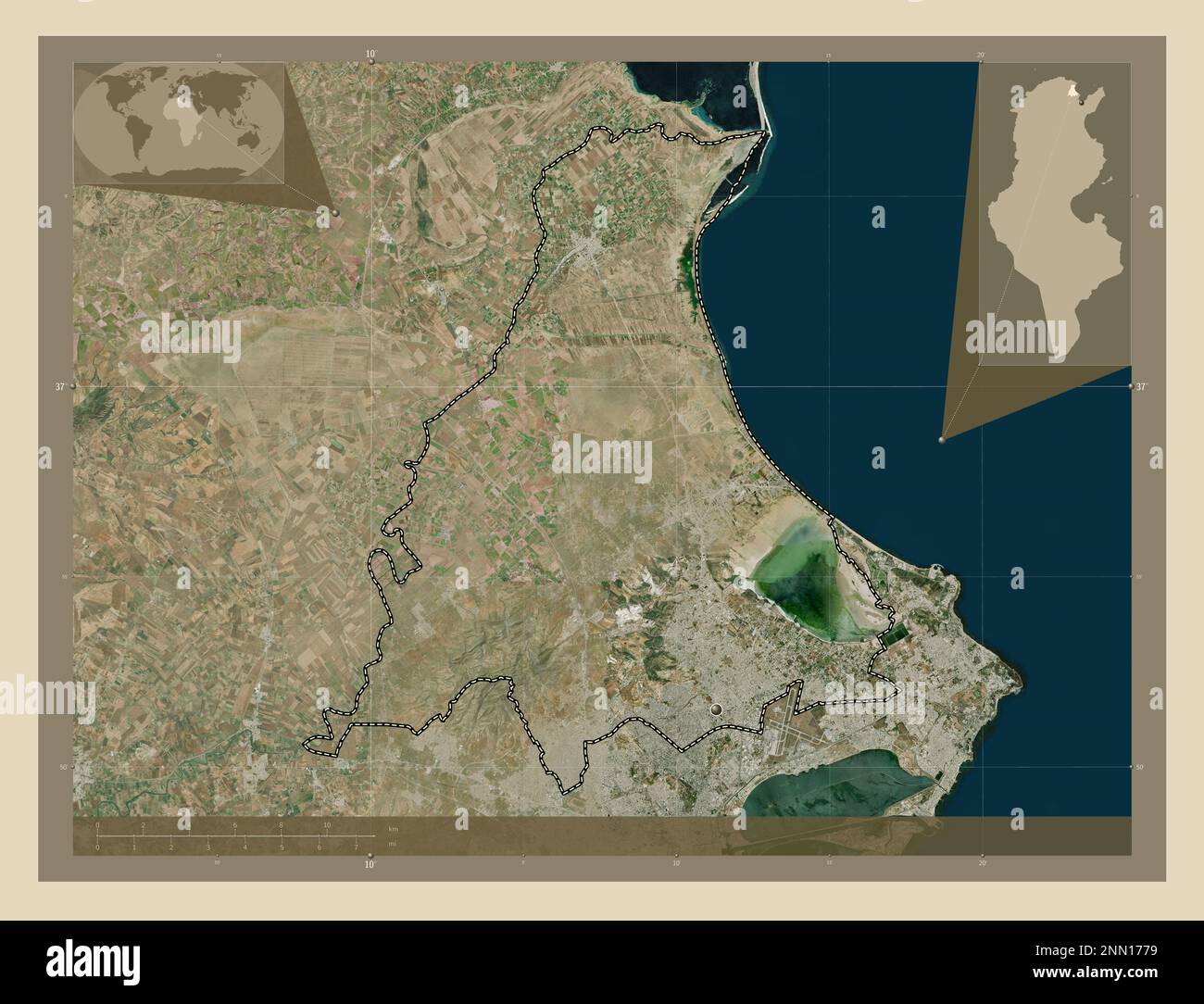 Ariana, governorate of Tunisia. High resolution satellite map ...