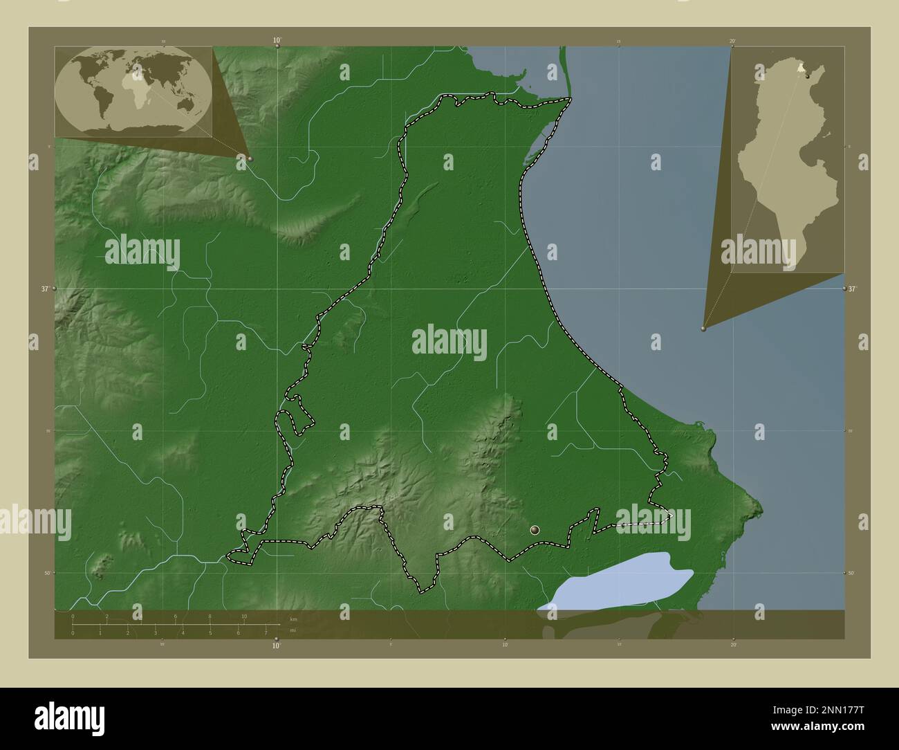 Ariana, governorate of Tunisia. Elevation map colored in wiki style ...