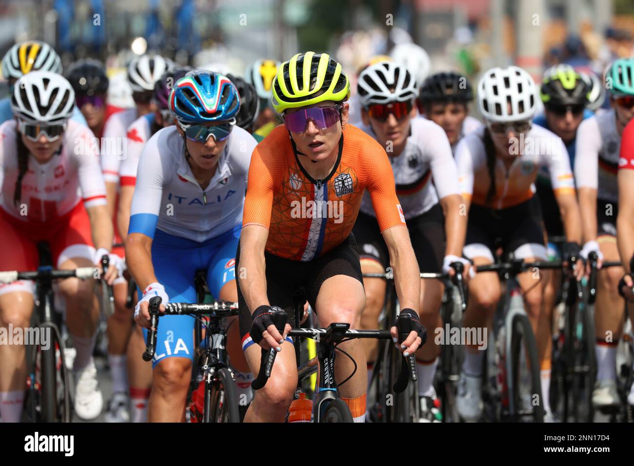 Cyclists compete in the women's cycling road race at the 2020 Summer ...