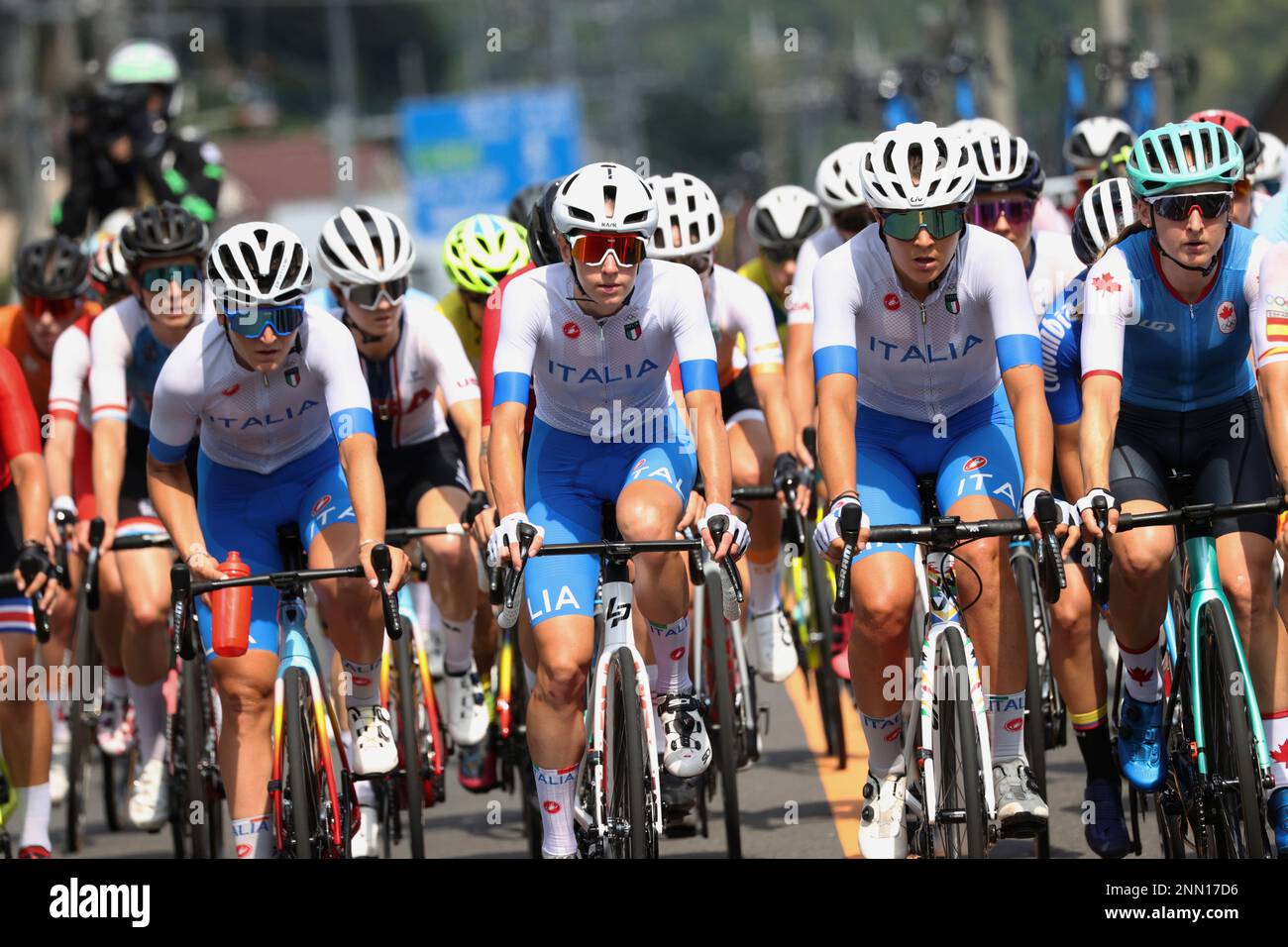 Cyclists compete in the women's cycling road race at the 2020 Summer ...