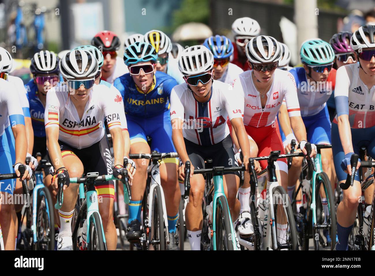 Cyclists compete in the women's cycling road race at the 2020 Summer ...