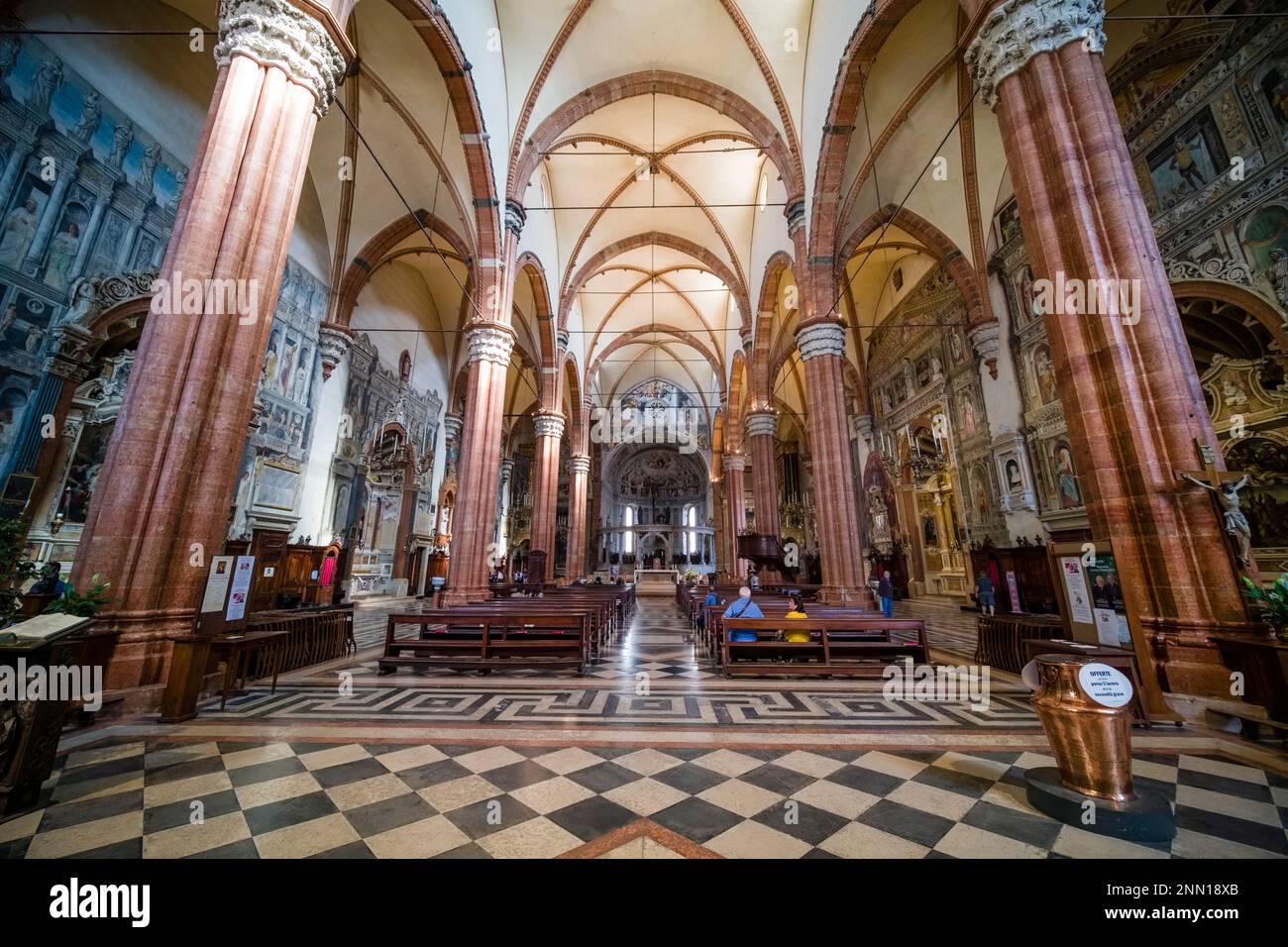 Interior view of Verona Cathedral with magnificent marble columns and ...