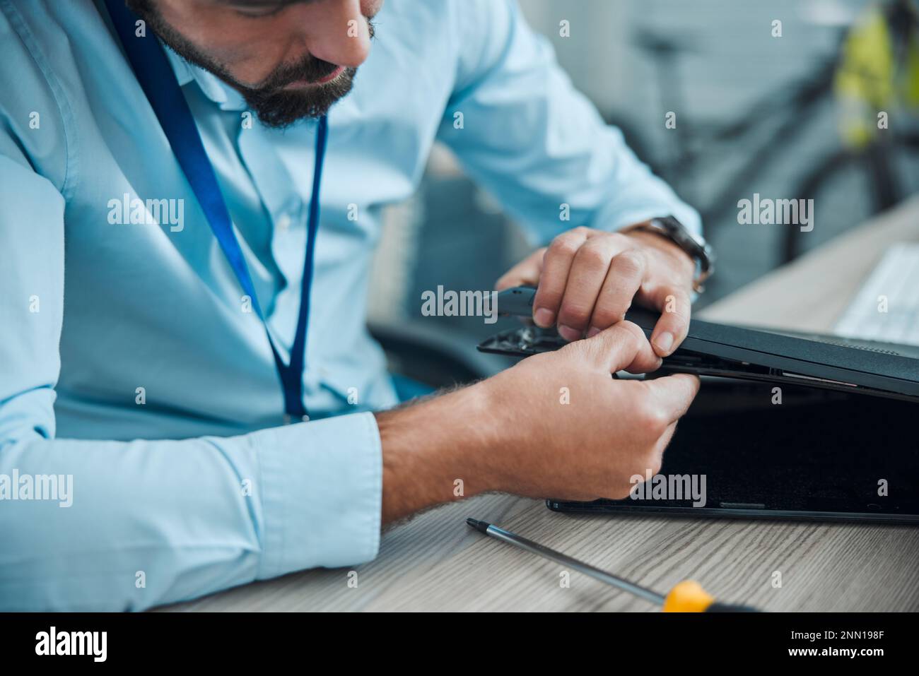 Computer repair, programming and startup man technician working on cpu ...