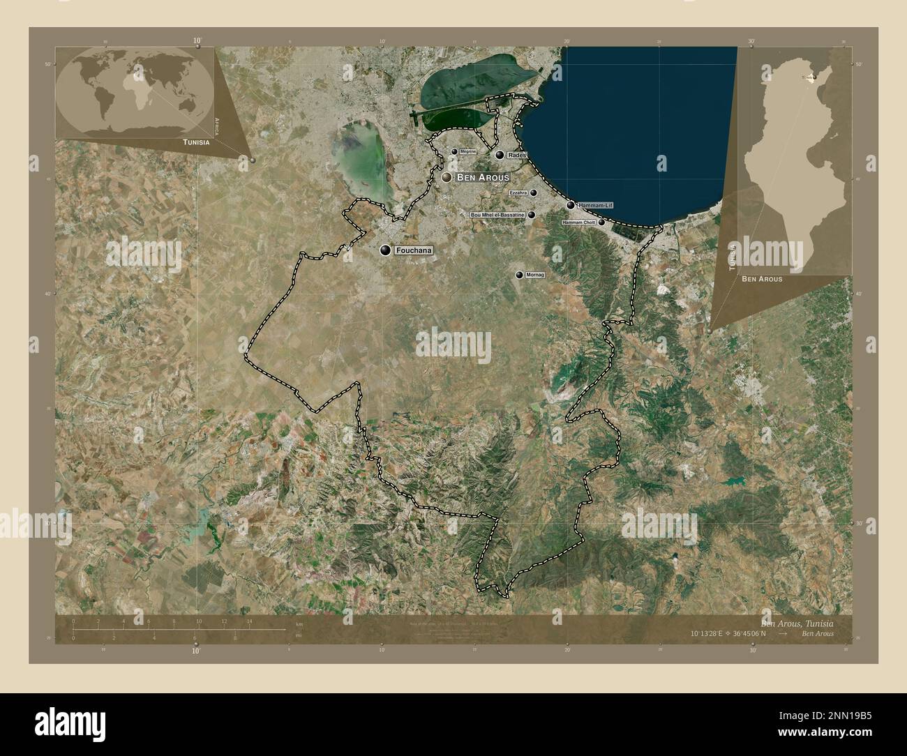Ben Arous, governorate of Tunisia. High resolution satellite map ...