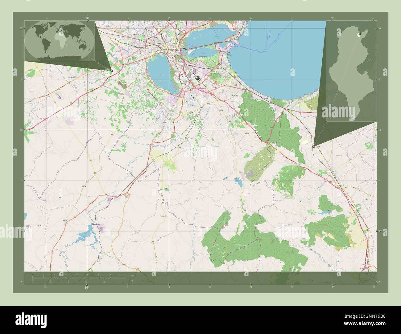 Ben Arous, governorate of Tunisia. Open Street Map. Corner auxiliary ...
