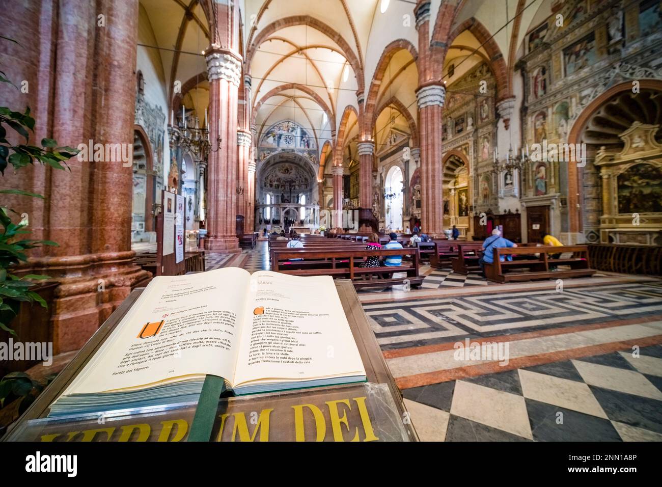 Interior view of Verona Cathedral with magnificent marble columns, high ...