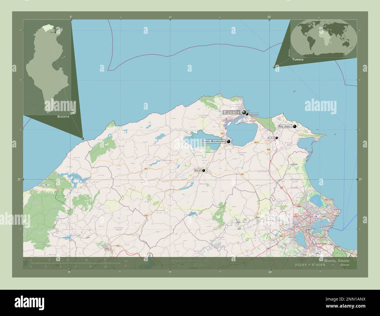 Bizerte, governorate of Tunisia. Open Street Map. Locations and names ...