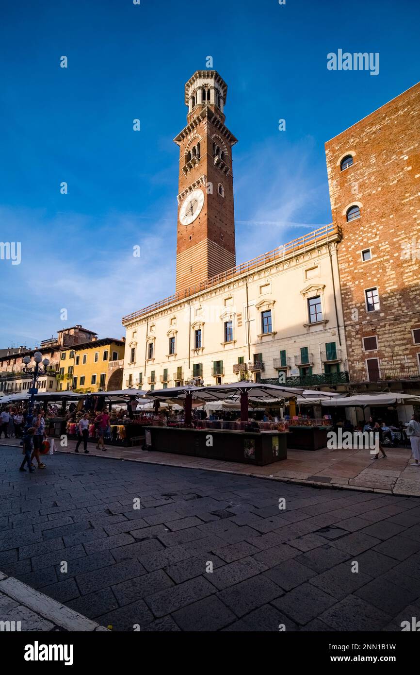 The Torre dei Lamberti, an 84 m high tower in Verona, seen across ...
