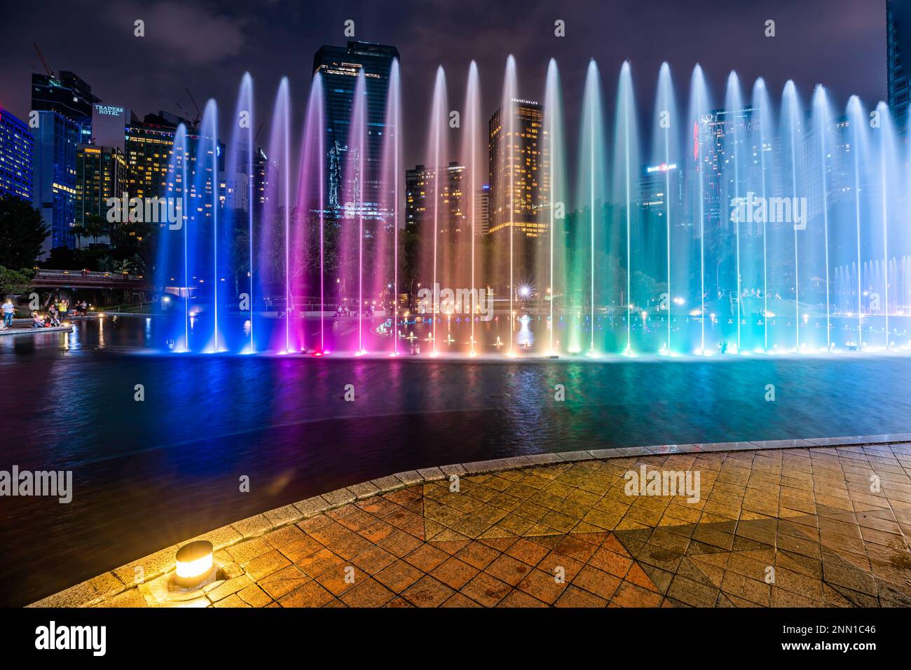 Kuala Lumpur, Malaysia - January 2023: At night, the Petronas Twin ...