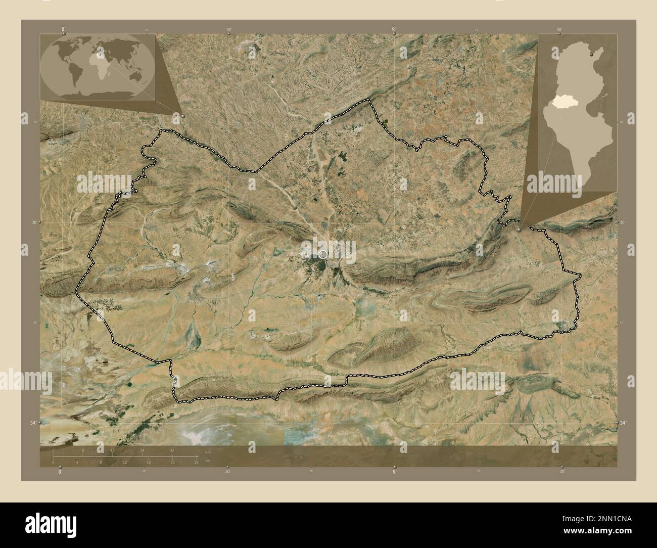 Gafsa, governorate of Tunisia. High resolution satellite map. Corner ...