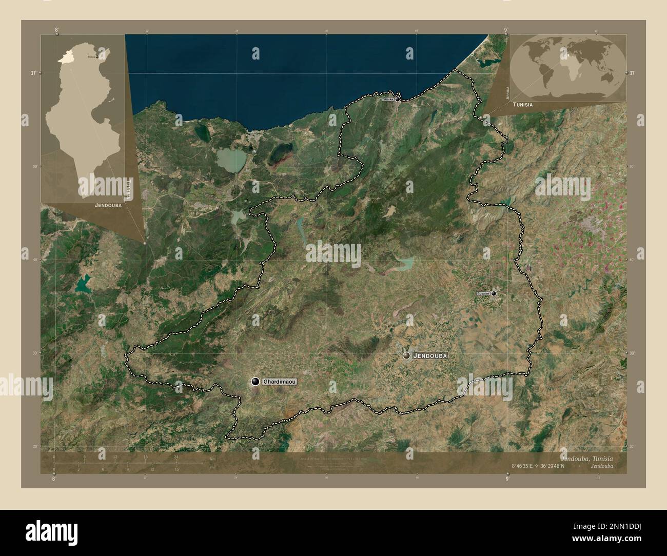 Jendouba, governorate of Tunisia. High resolution satellite map ...