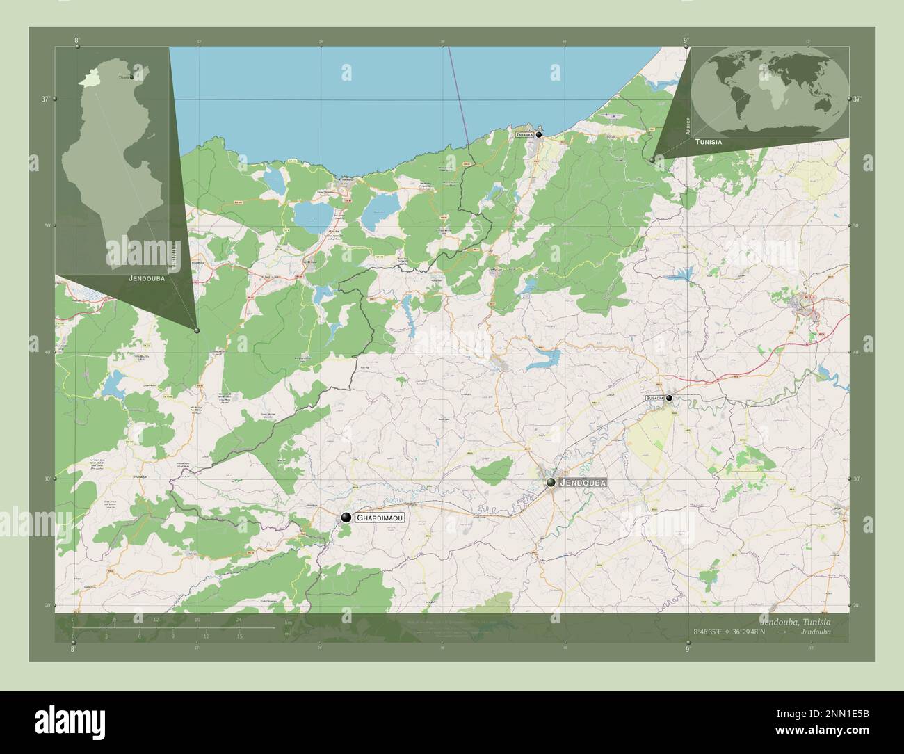 Jendouba, governorate of Tunisia. Open Street Map. Locations and names ...