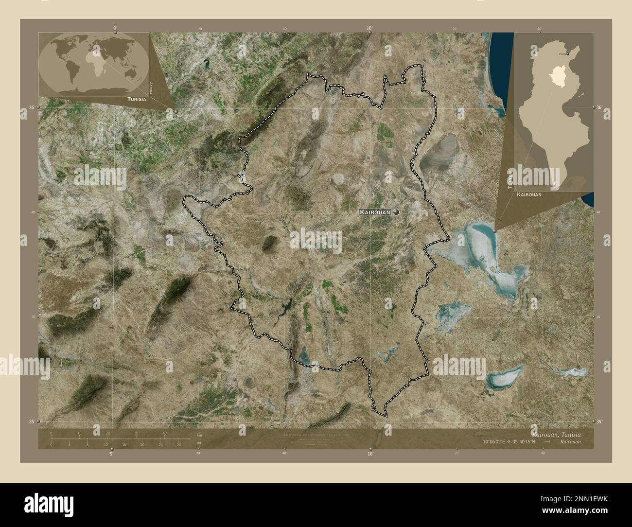 Kairouan, governorate of Tunisia. High resolution satellite map ...