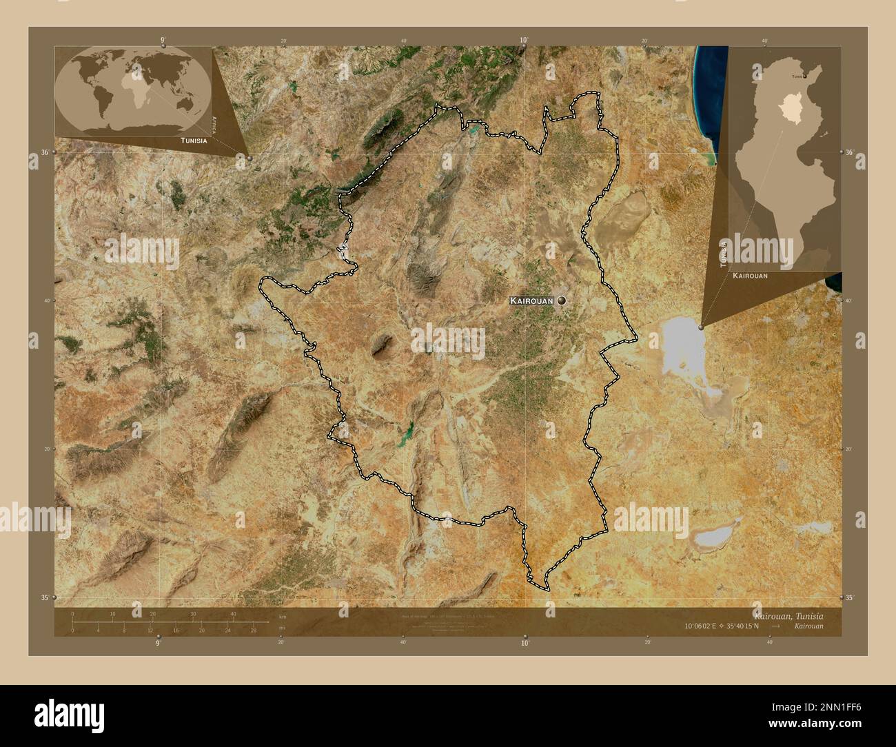 Kairouan, governorate of Tunisia. Low resolution satellite map ...