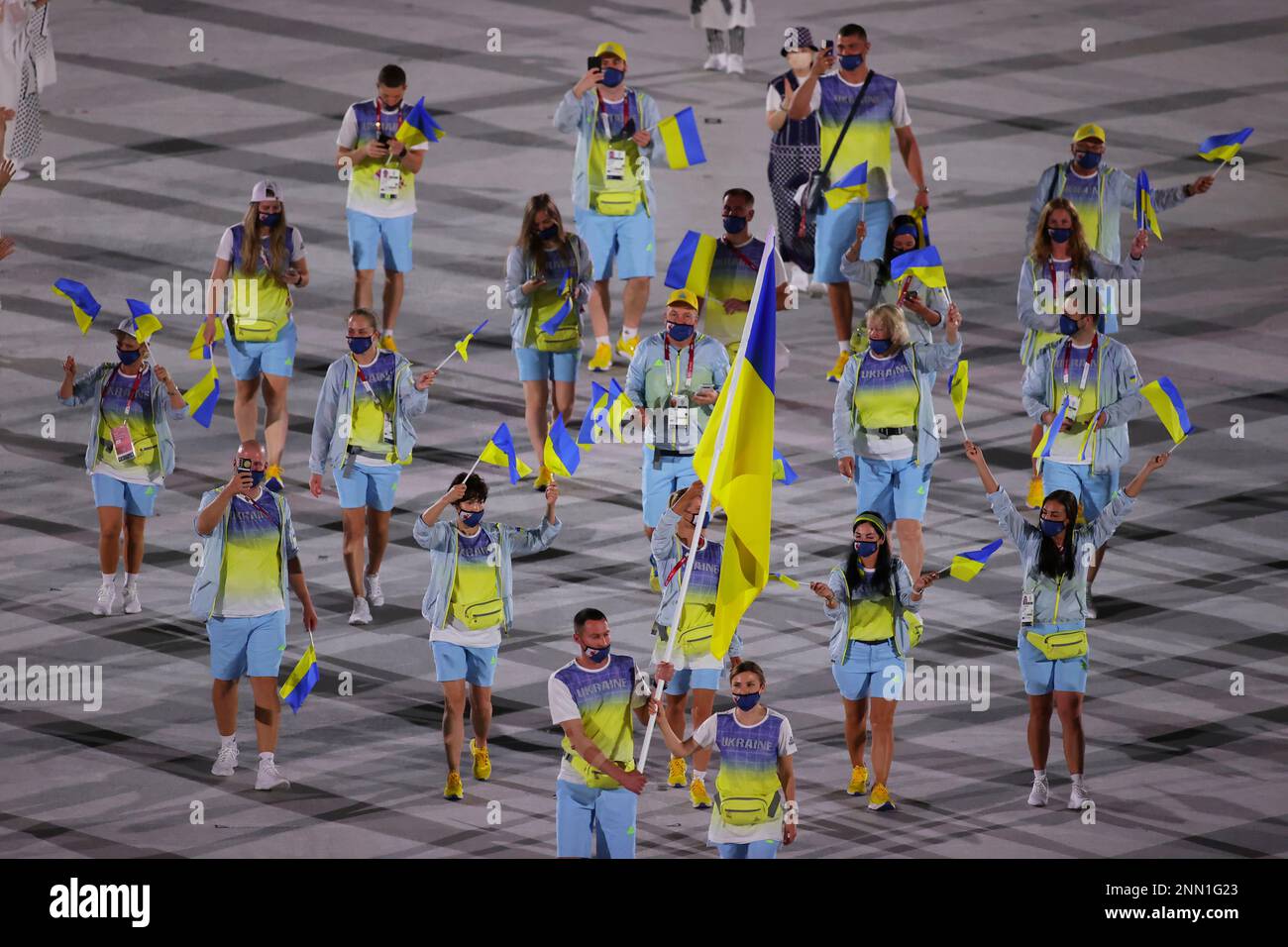 Ukraine's delegation members attend the Parade of Athletes during the ...