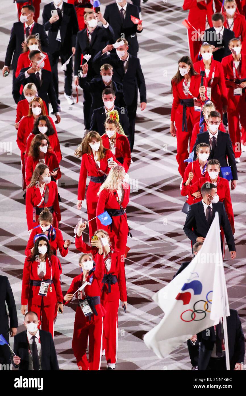 Members of Russia Olympic Committee march during the Opening Ceremony ...