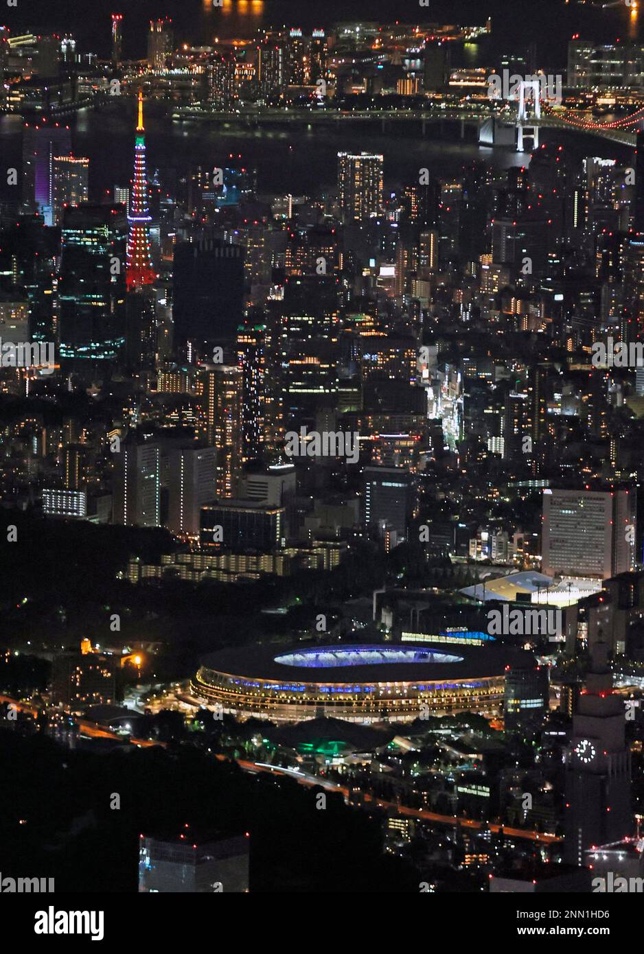 An aerial photo shows the Opening Ceremony of Tokyo 2020 Olympic Games ...