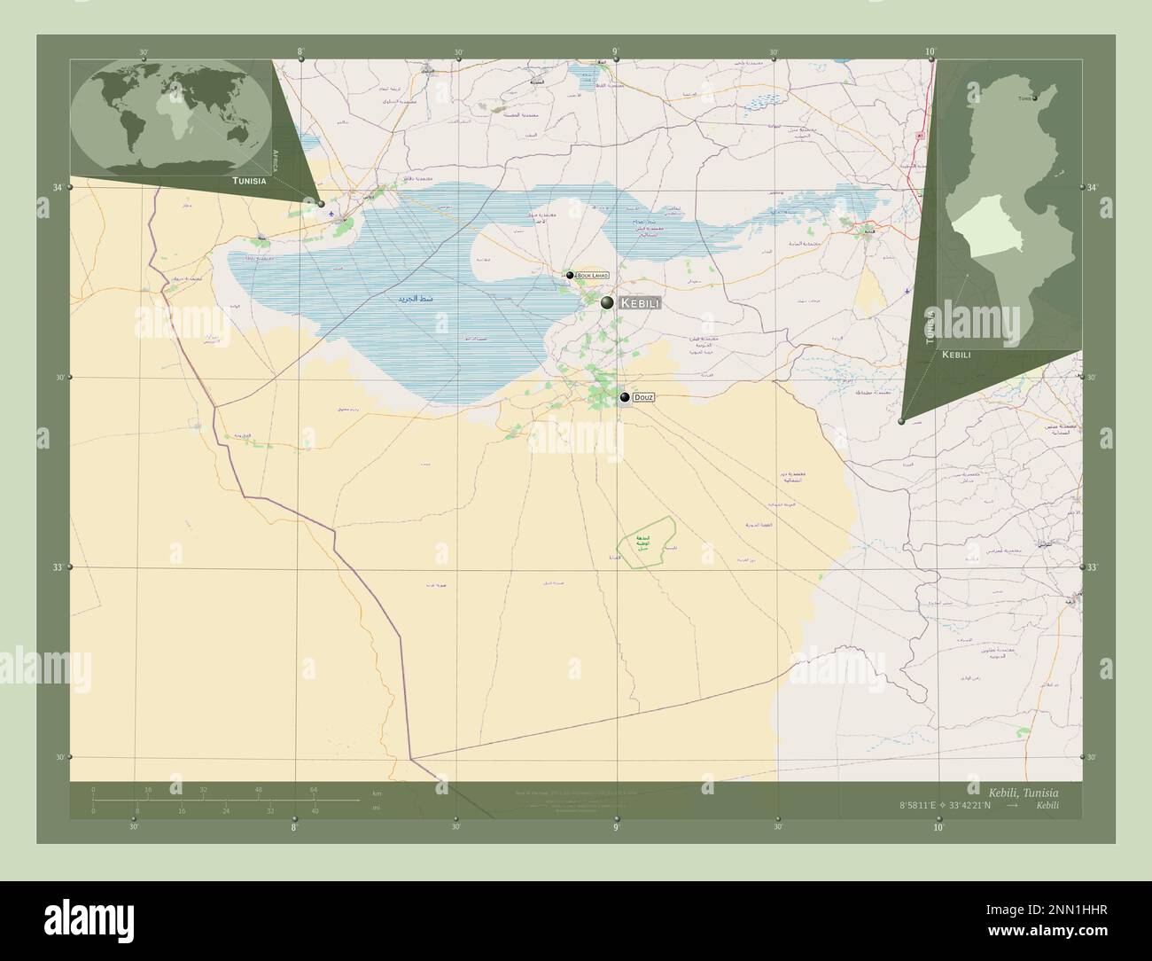 Kebili, governorate of Tunisia. Open Street Map. Locations and names of ...