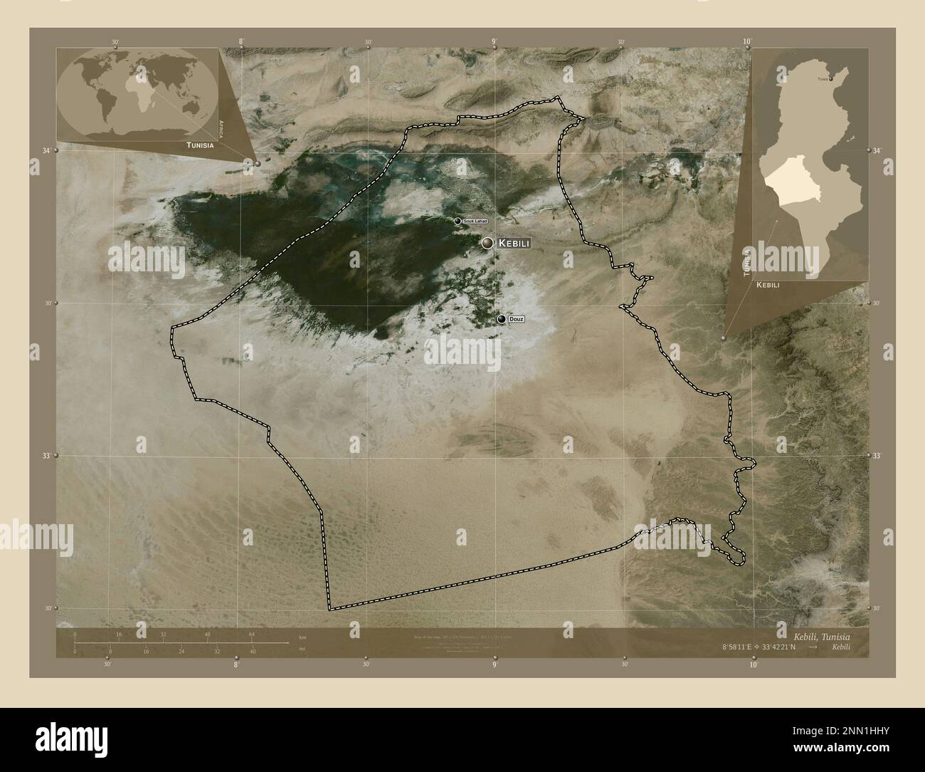 Kebili, governorate of Tunisia. High resolution satellite map ...