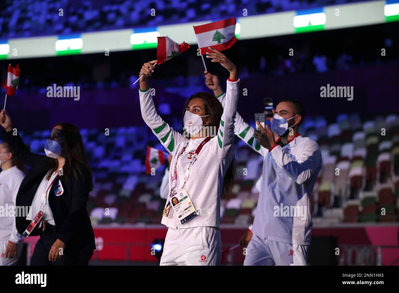 Members of Team Lebanon arrive during the opening ceremony in the ...