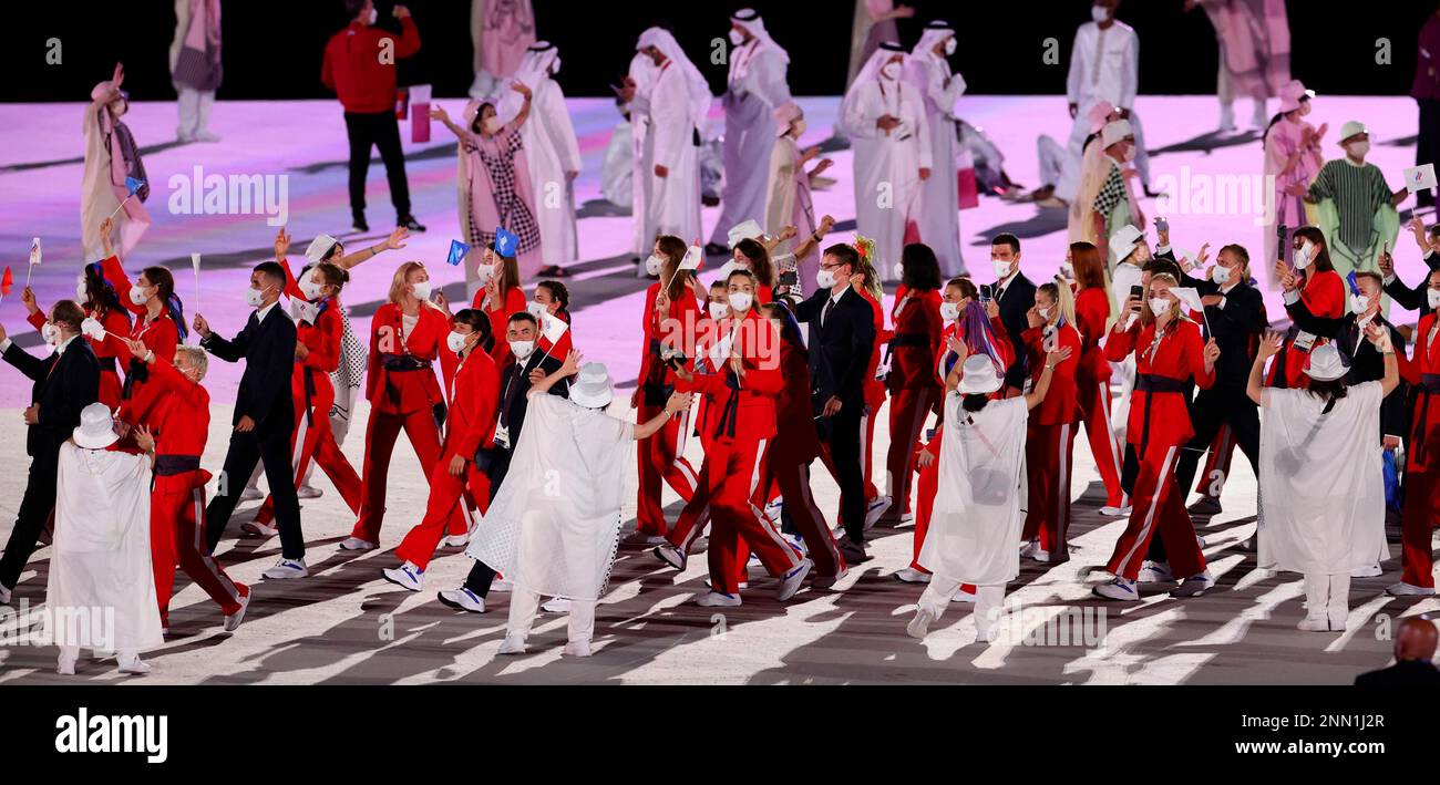 Members of Russia Olympic Committee march during the Opening Ceremony ...