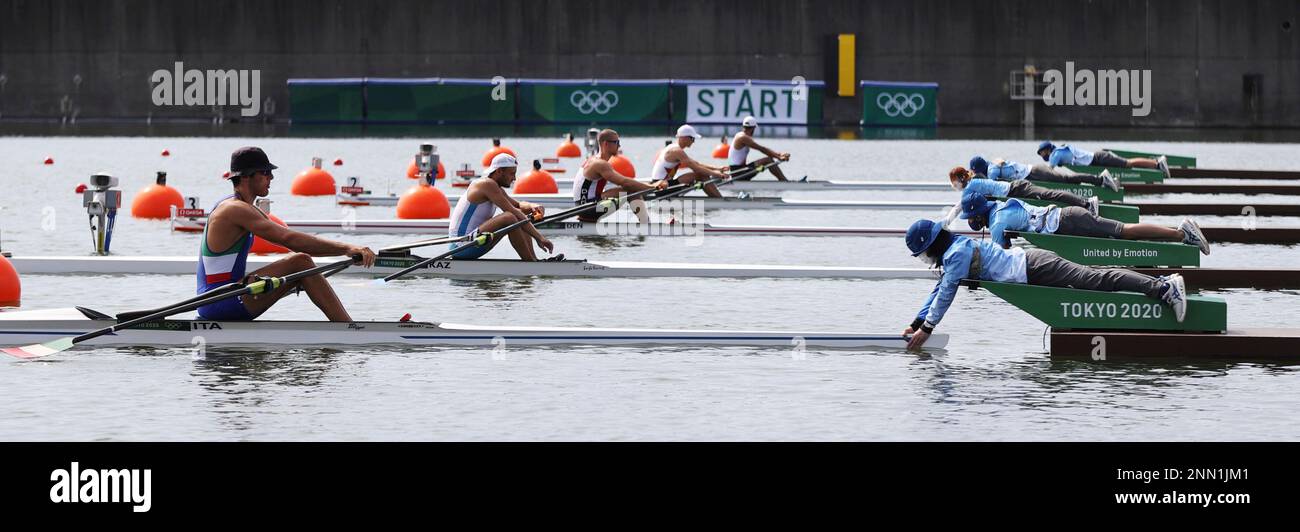 The heat of men's Singles Sculls starts at Sea Forest Waterway in Tokyo ...