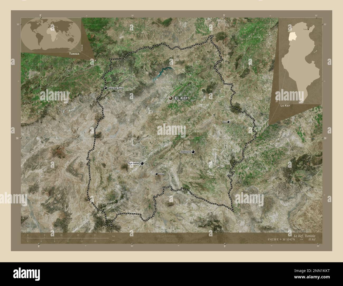 Le Kef, governorate of Tunisia. High resolution satellite map ...