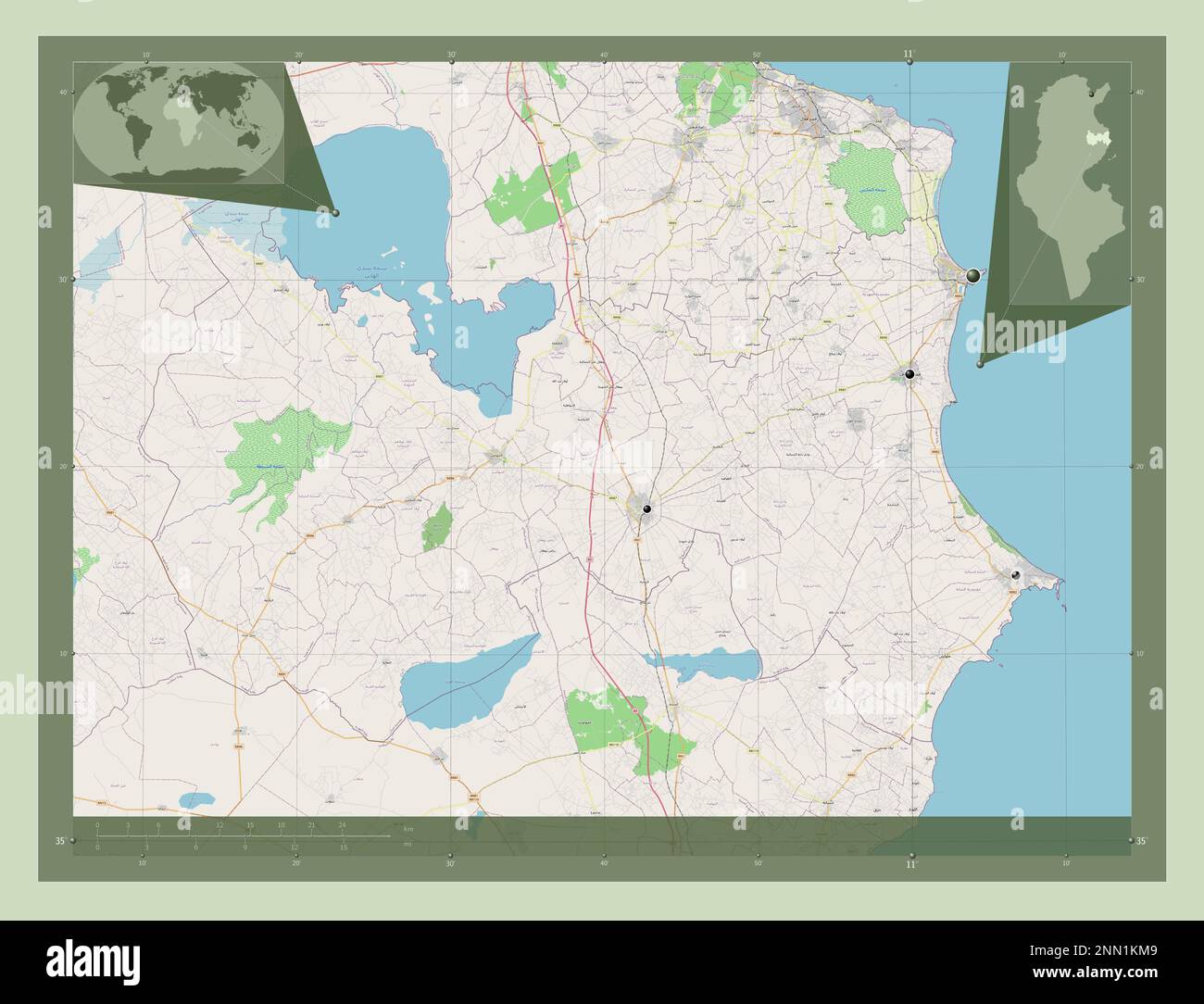 Mahdia, governorate of Tunisia. Open Street Map. Locations of major ...