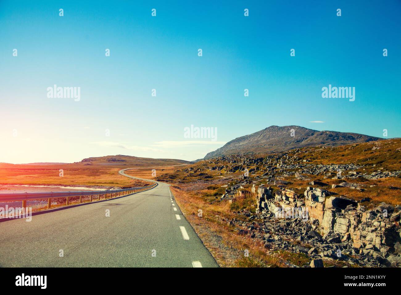 Driving a car on mountain road. Nature Norway. Polar circle. The way to ...