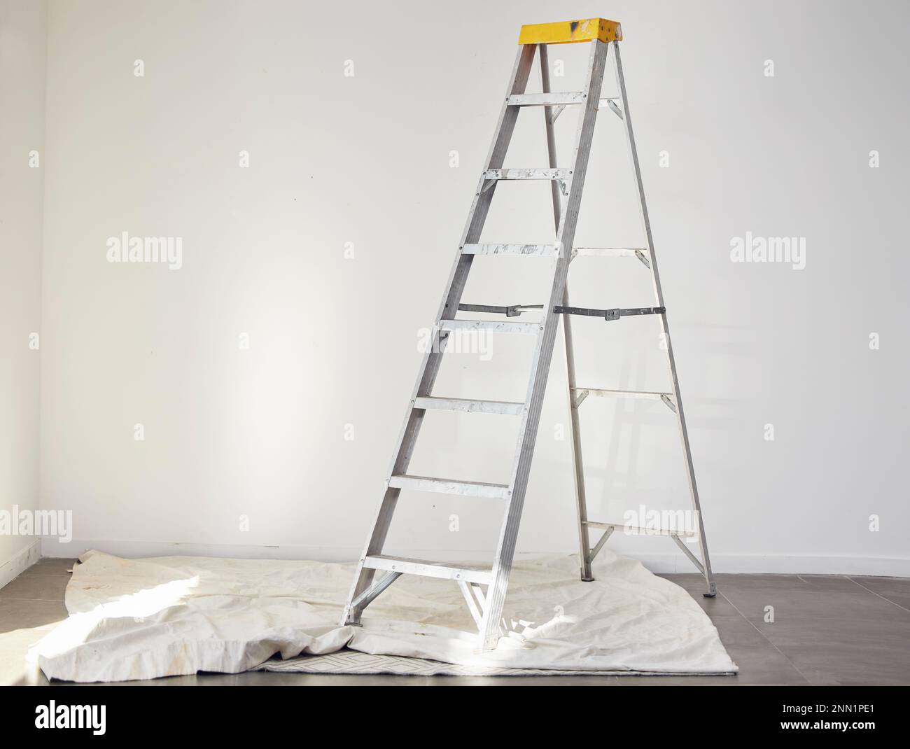Ladder, room interior and home renovation project for wall painting or ...