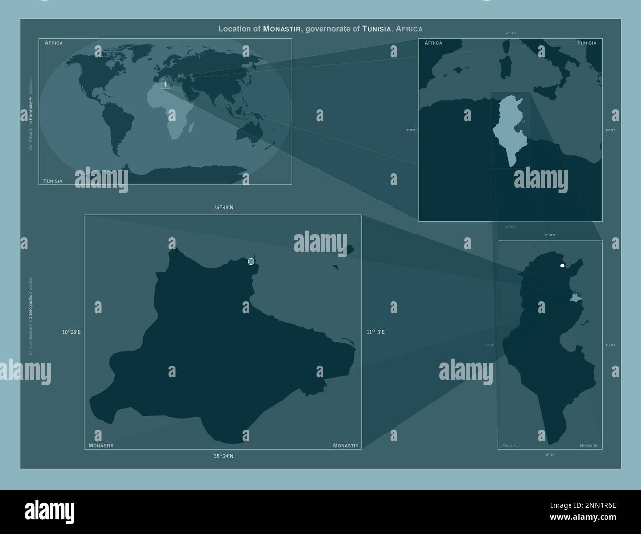 Monastir, governorate of Tunisia. Diagram showing the location of the ...