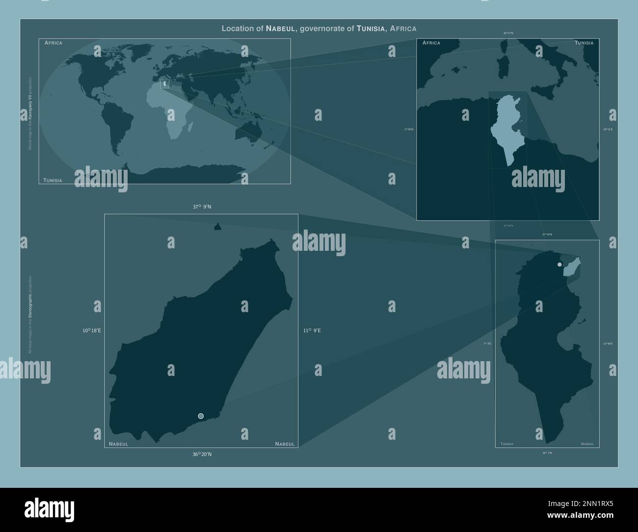 Nabeul, governorate of Tunisia. Diagram showing the location of the ...