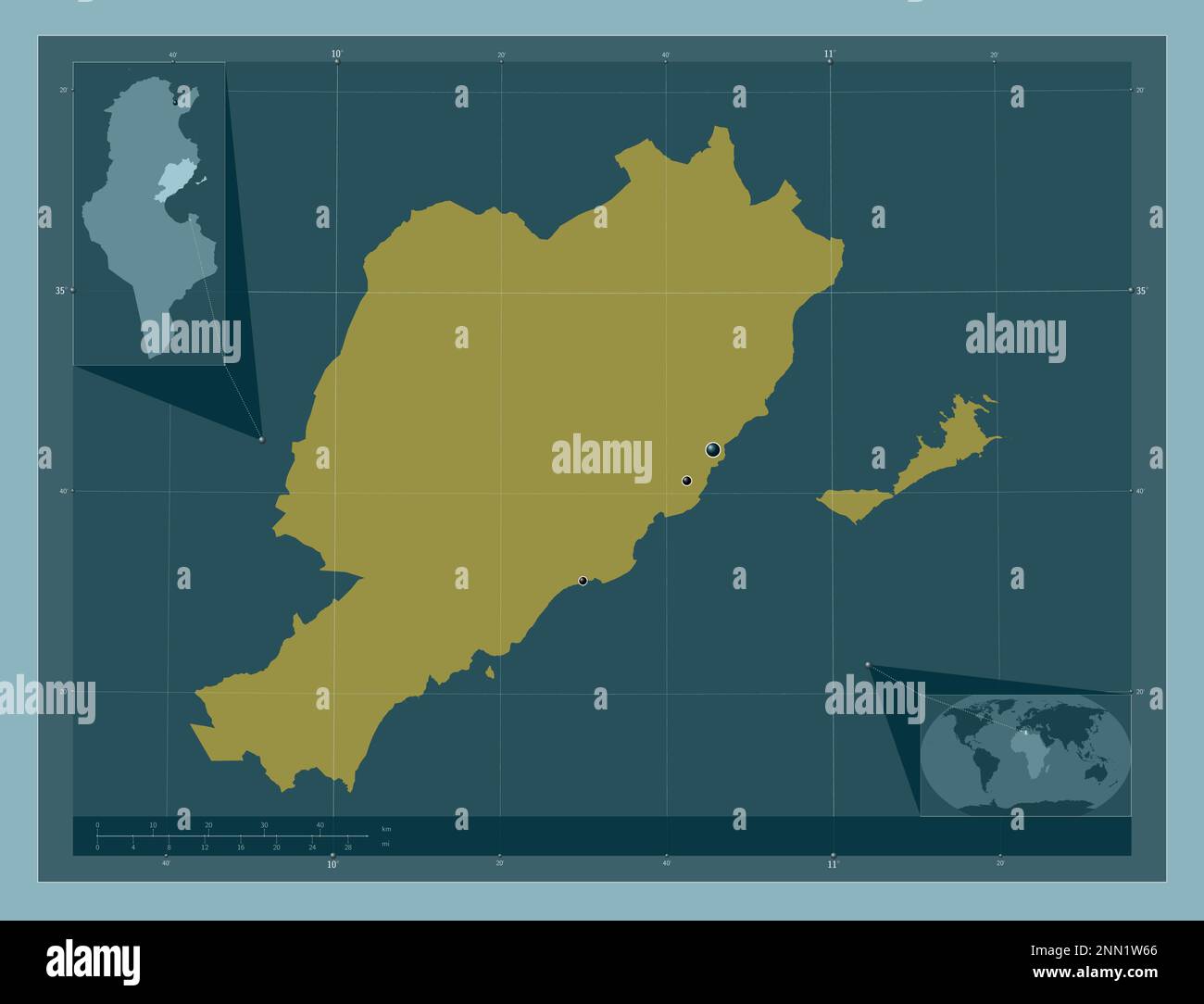Sfax, governorate of Tunisia. Solid color shape. Locations of major ...
