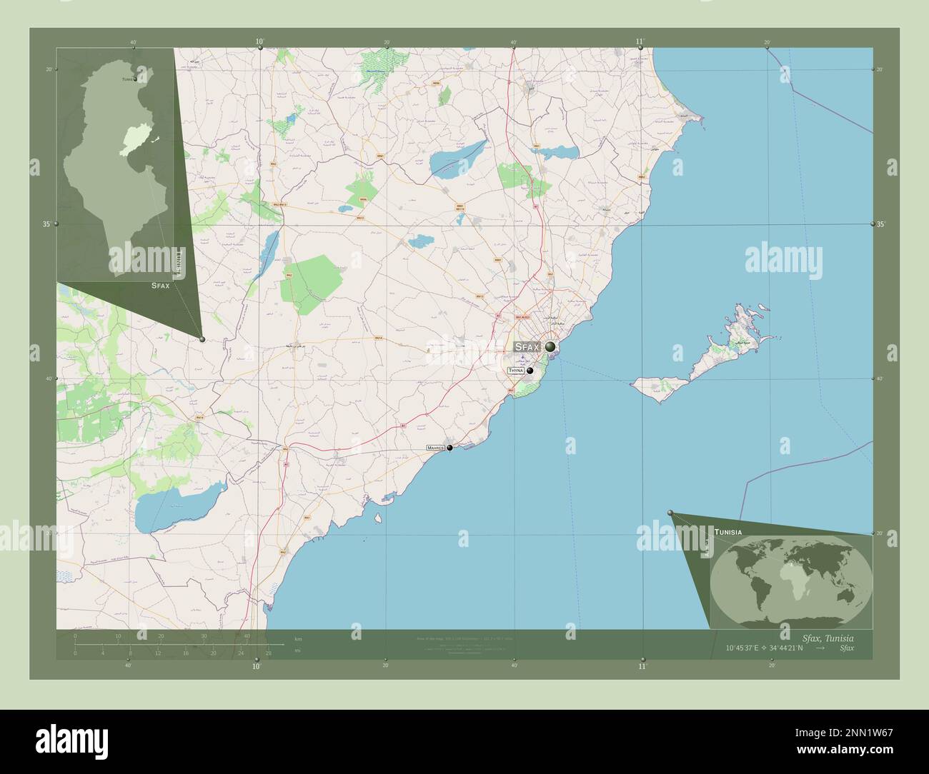 Sfax, governorate of Tunisia. Open Street Map. Locations and names of ...