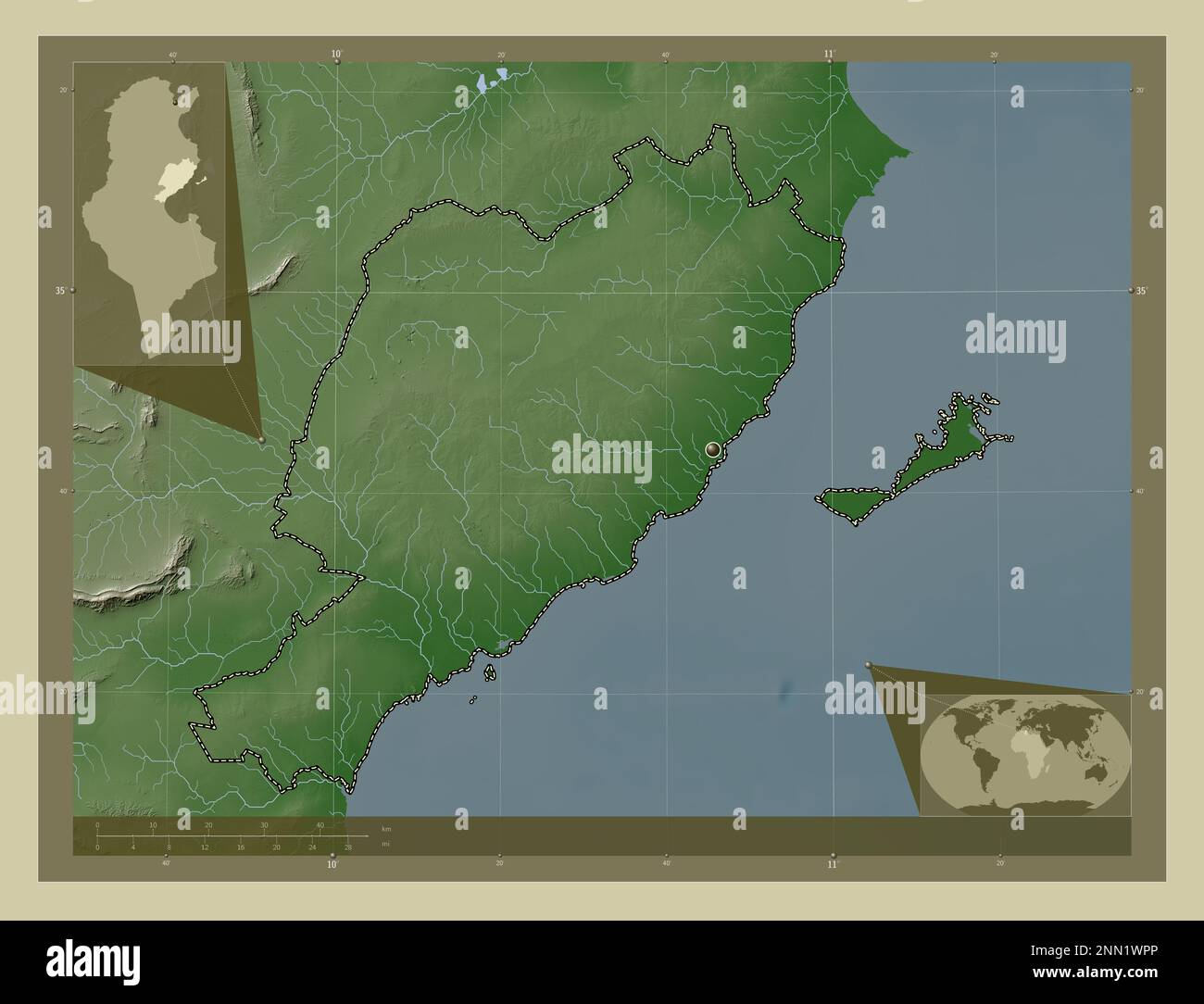 Sfax, governorate of Tunisia. Elevation map colored in wiki style with ...