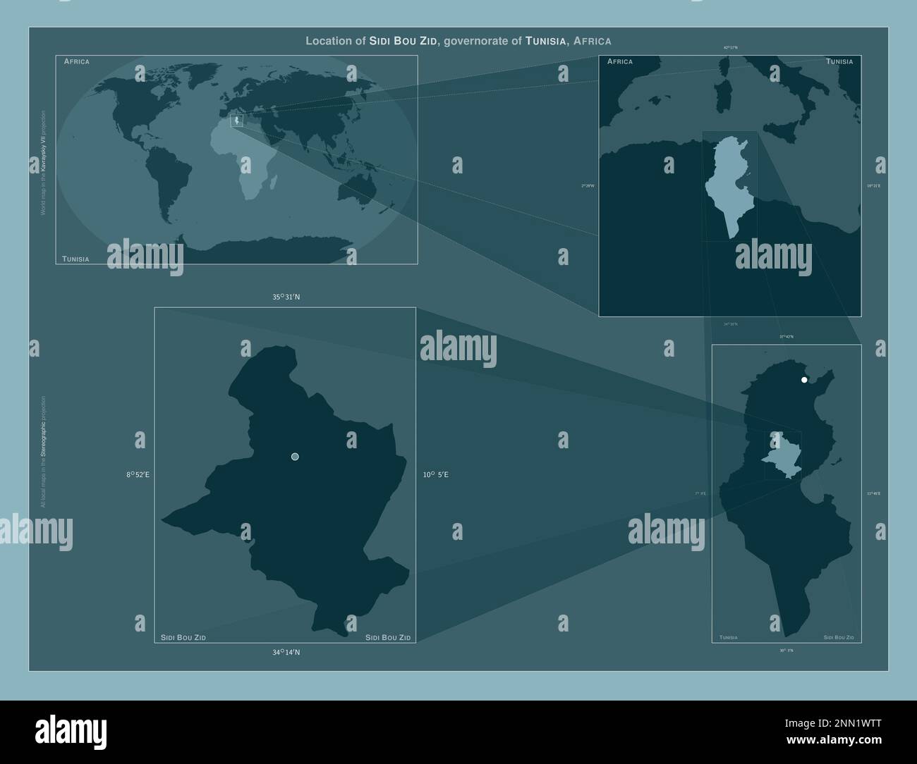 Sidi Bou Zid, governorate of Tunisia. Diagram showing the location of ...