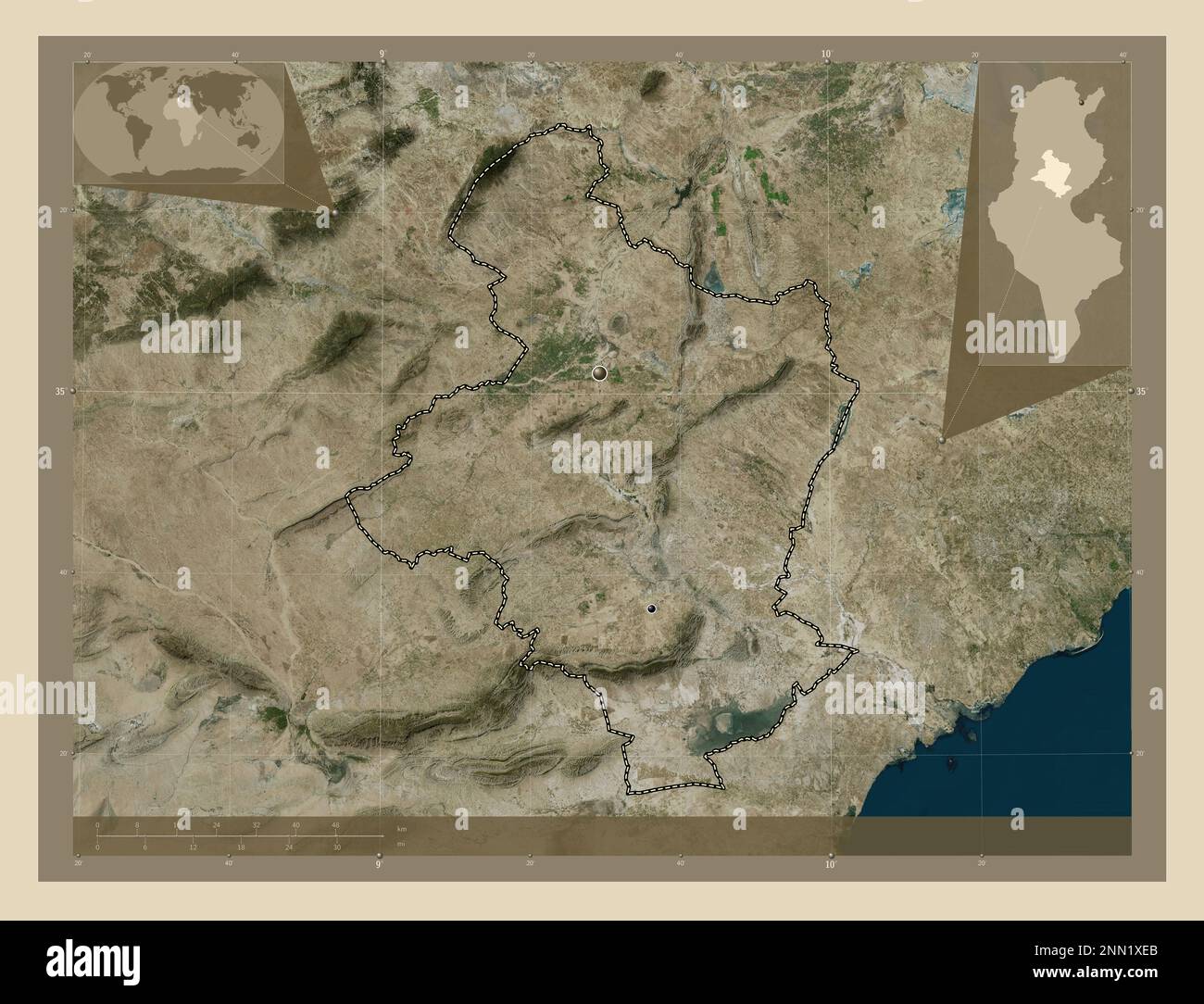 Sidi Bou Zid, governorate of Tunisia. High resolution satellite map ...