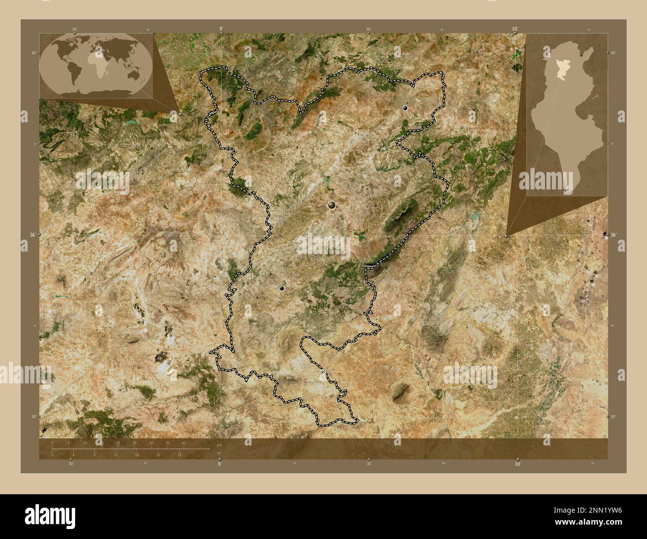 Siliana, governorate of Tunisia. Low resolution satellite map ...