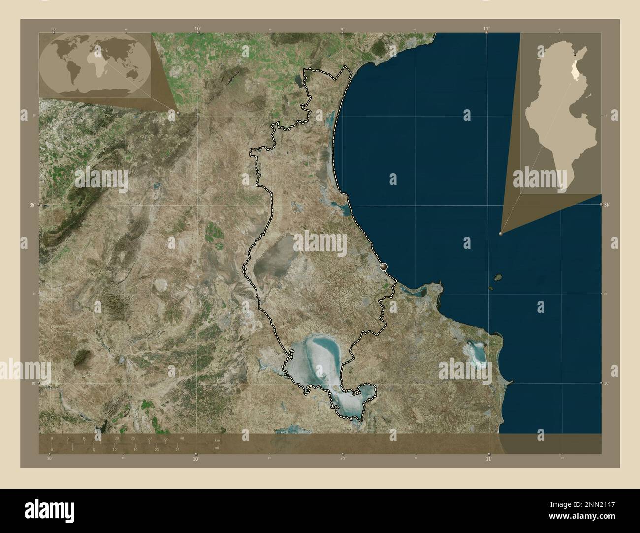 Sousse, governorate of Tunisia. High resolution satellite map. Corner ...