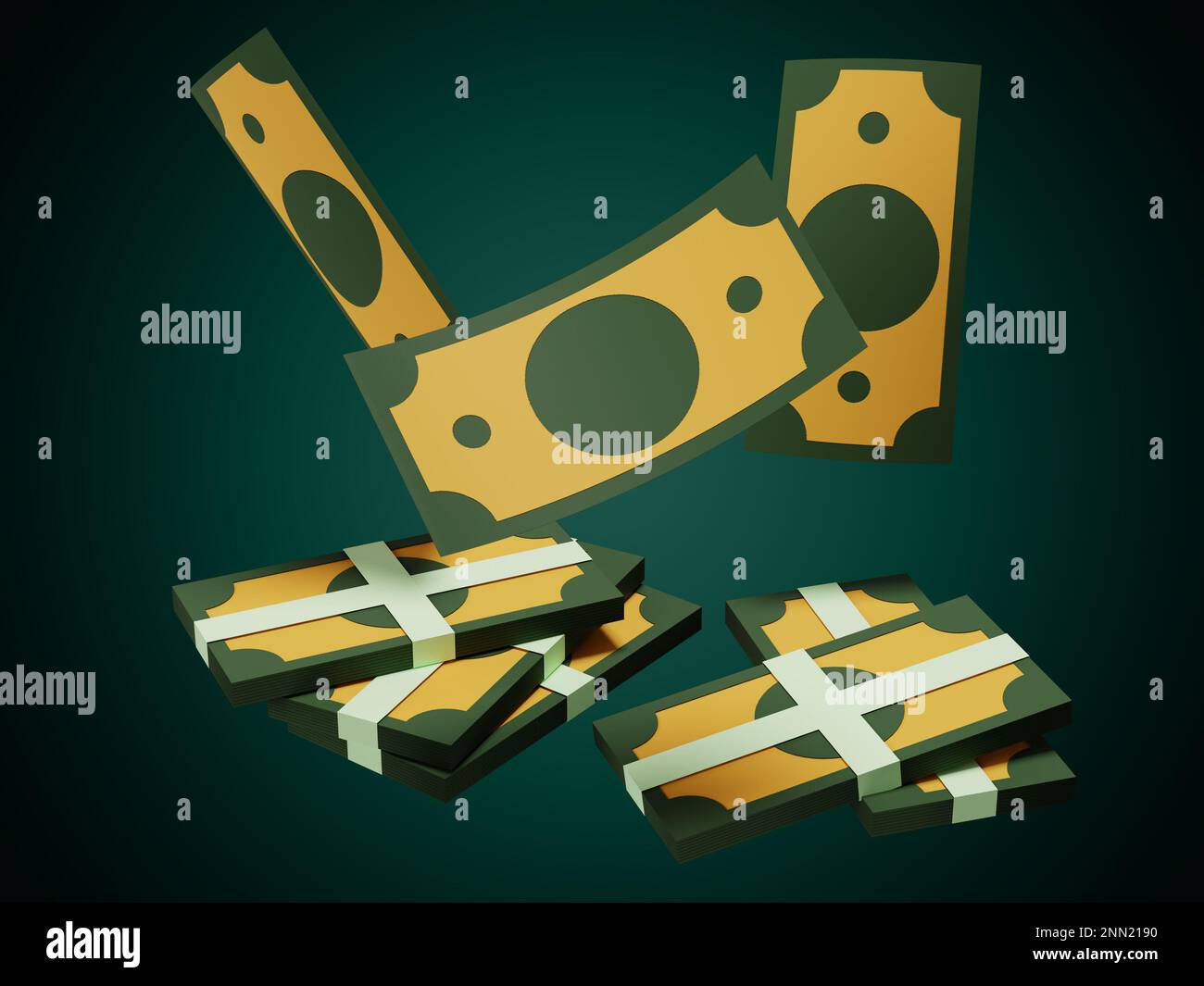 Money banknote bundles and bones piled and stacked on gradient ...