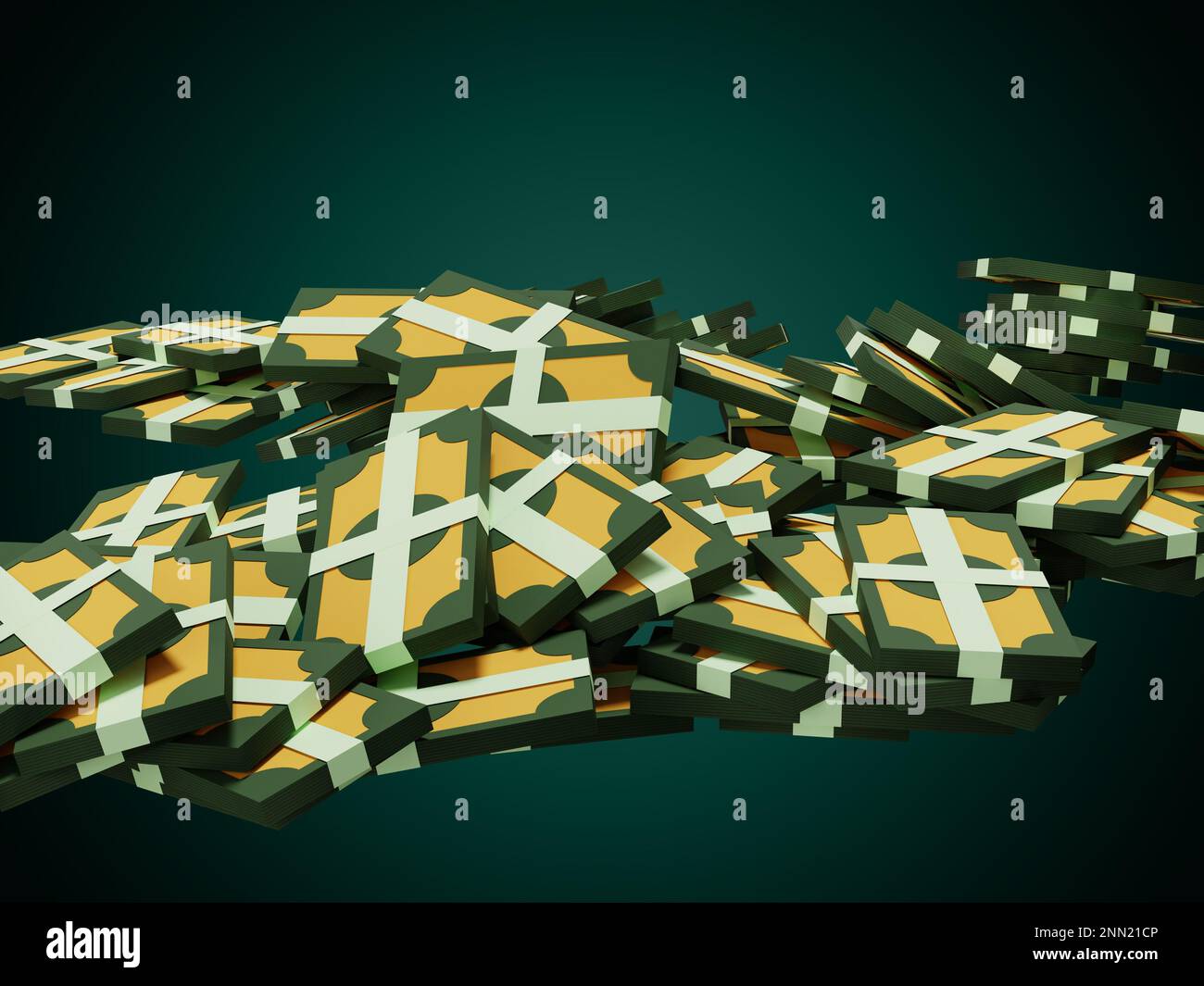 Money banknote bundles and bones piled and stacked on gradient ...