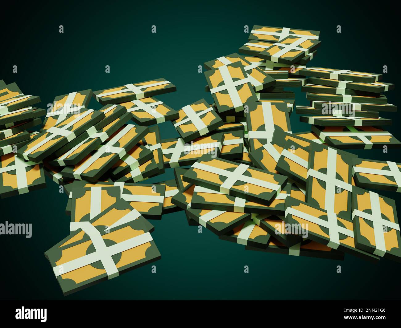 Money banknote bundles and bones piled and stacked on gradient ...