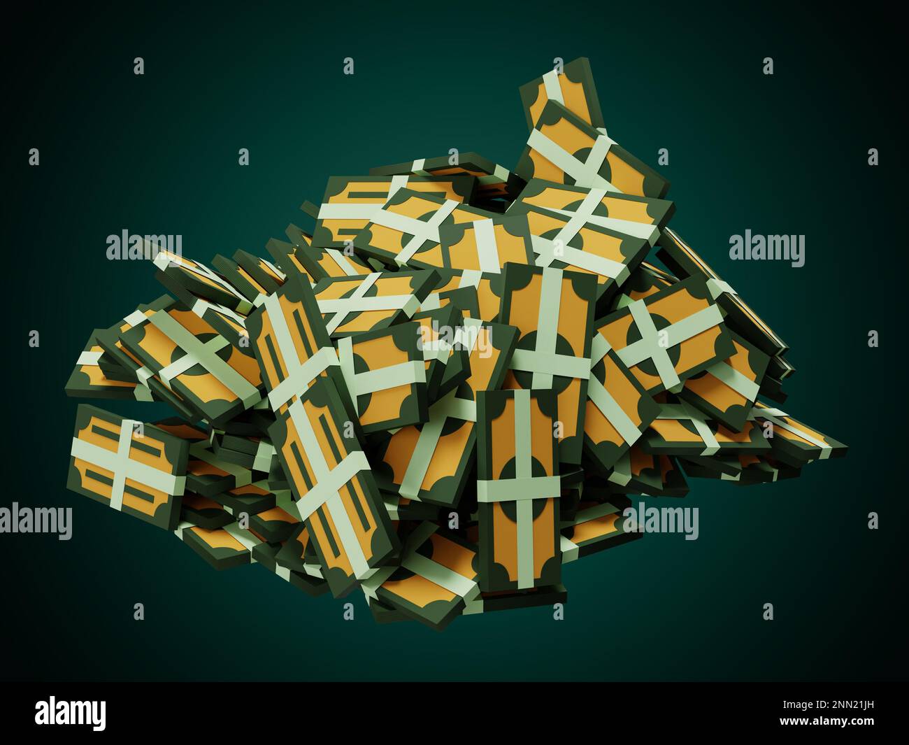 Money banknote bundles and bones piled and stacked on gradient ...