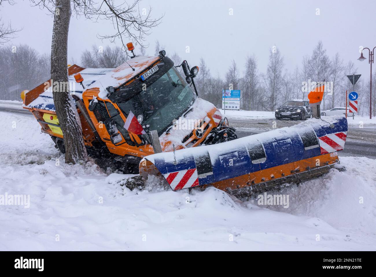 Annaberg Buchholz, Germany. 25th Feb, 2023. A snow plow from the winter ...