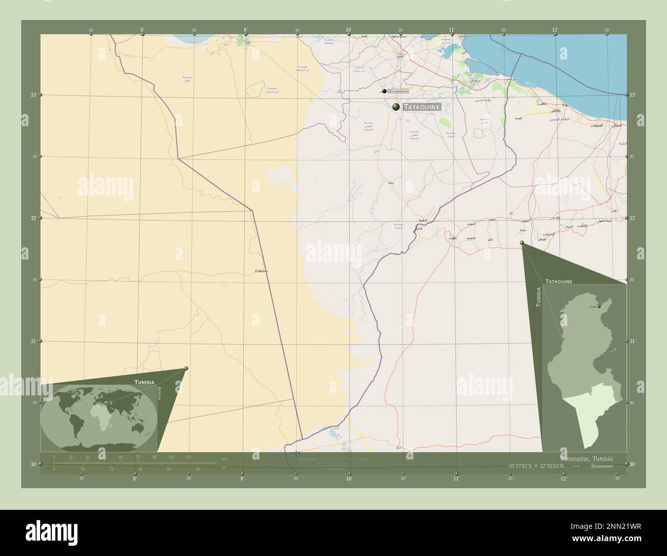 Tataouine, governorate of Tunisia. Open Street Map. Locations and names ...